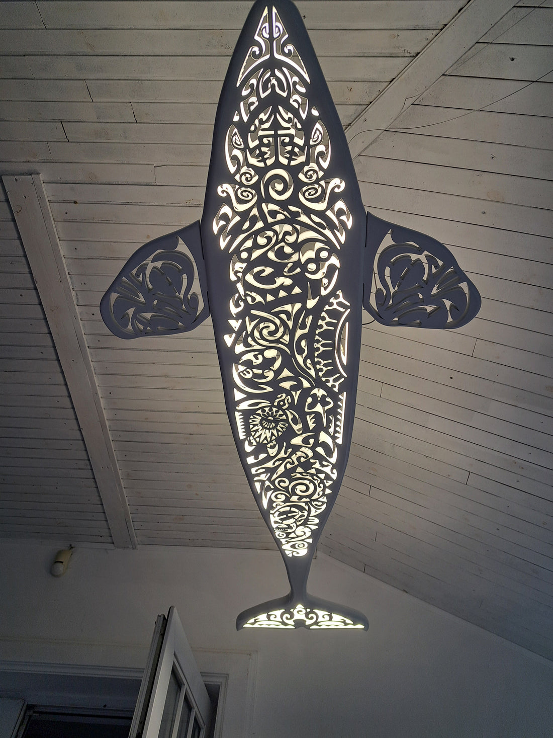 40 inch Handcrafted Unique Orca LED Wall Lamp in Maori Surf Style ...